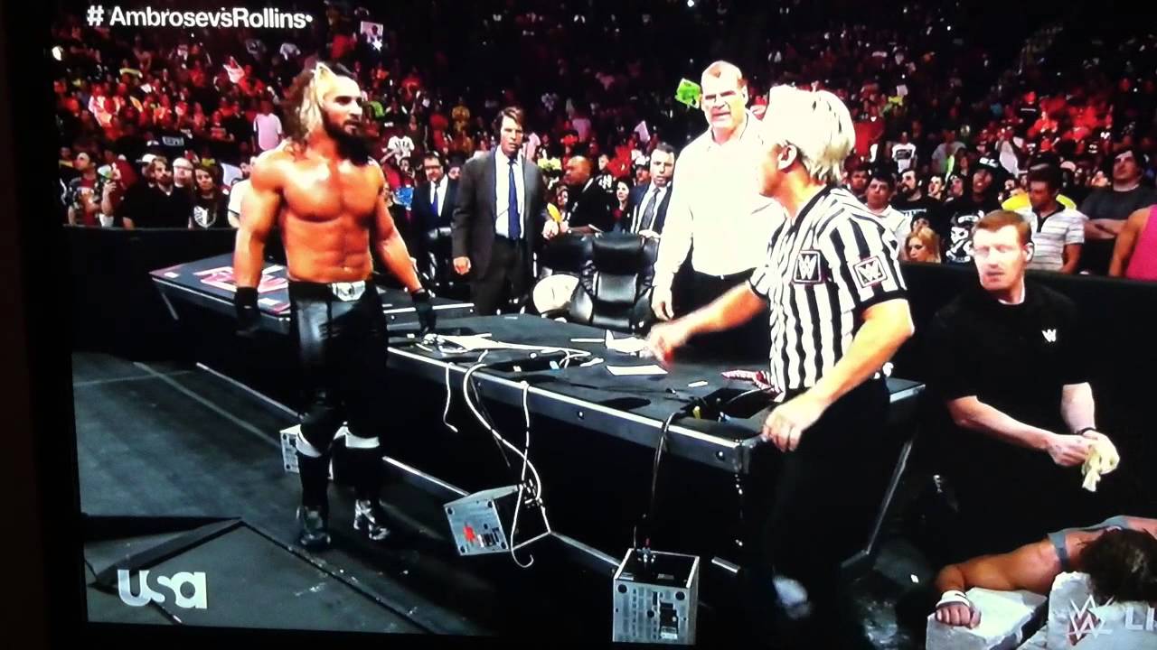 Seth Rollins Curbstomp Dean Ambrose Cinder Blocks WWE RAW 8/18/2014 ...