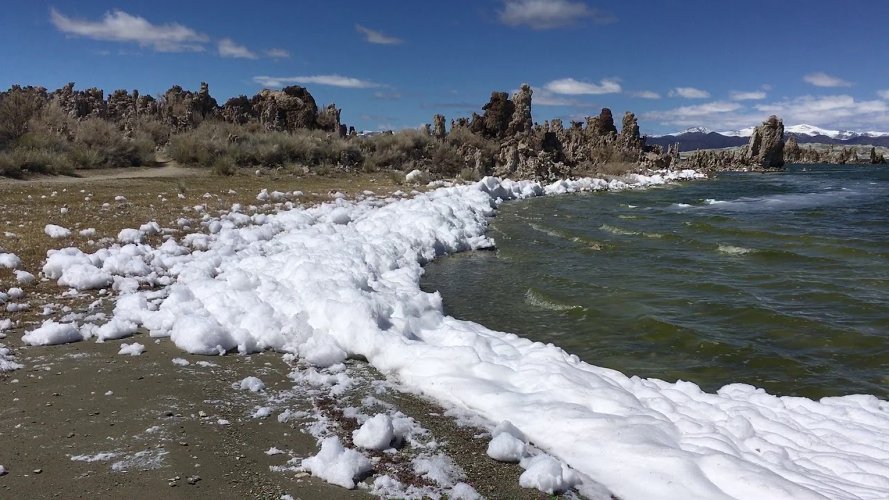 Foam on Mono Lake's South Shore - YouTube