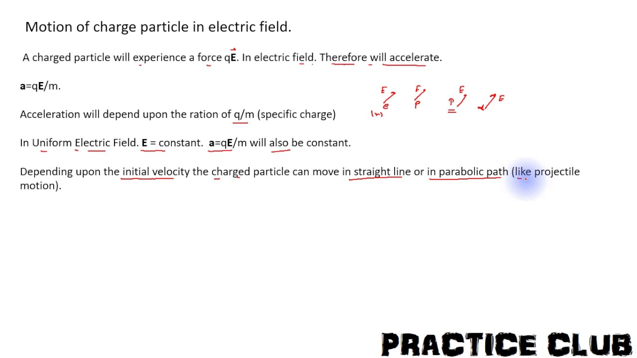 Lecture 15: Motion of charged particle in Electric field. and concept ...