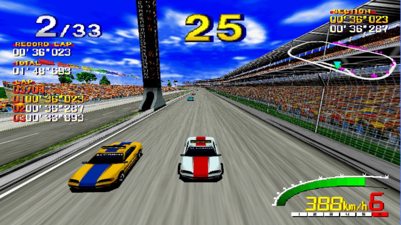 Indy 500 - Sega Model 2 - Pace Cars Race - No.2 - Reverse Mode - Full ...
