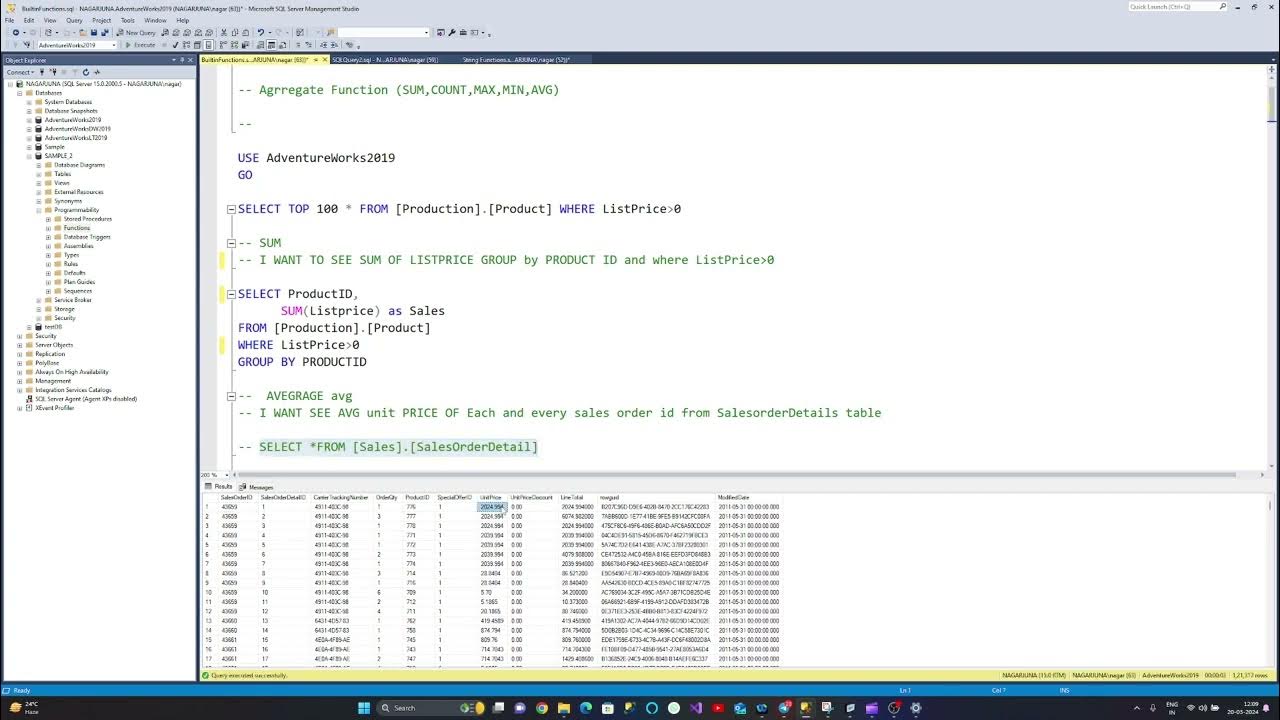 11sql Server Aggregate Functions Sum Count Avg Max Min Youtube