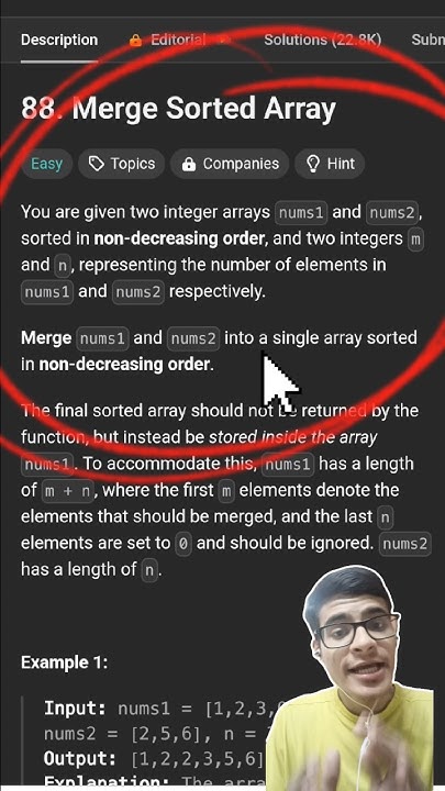 88merge Sorted Array Leetcode Dsa Js Javascript Webdevelopment Youtube