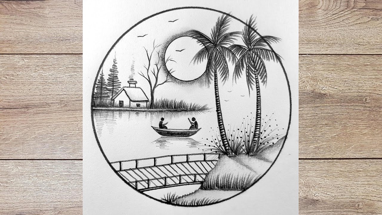 Mesmerizing morning scenery drawing - YouTube