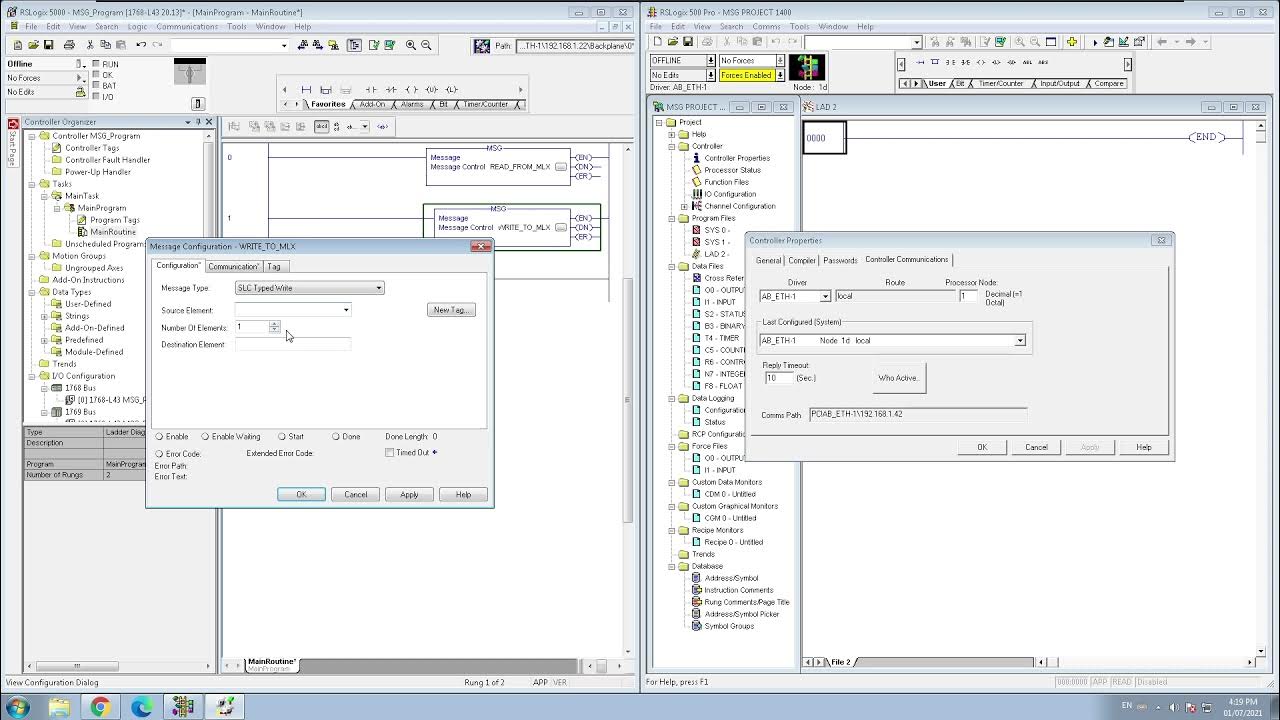 Communication between Compactlogix and Micrologix 1400 via MSG instruction - YouTube