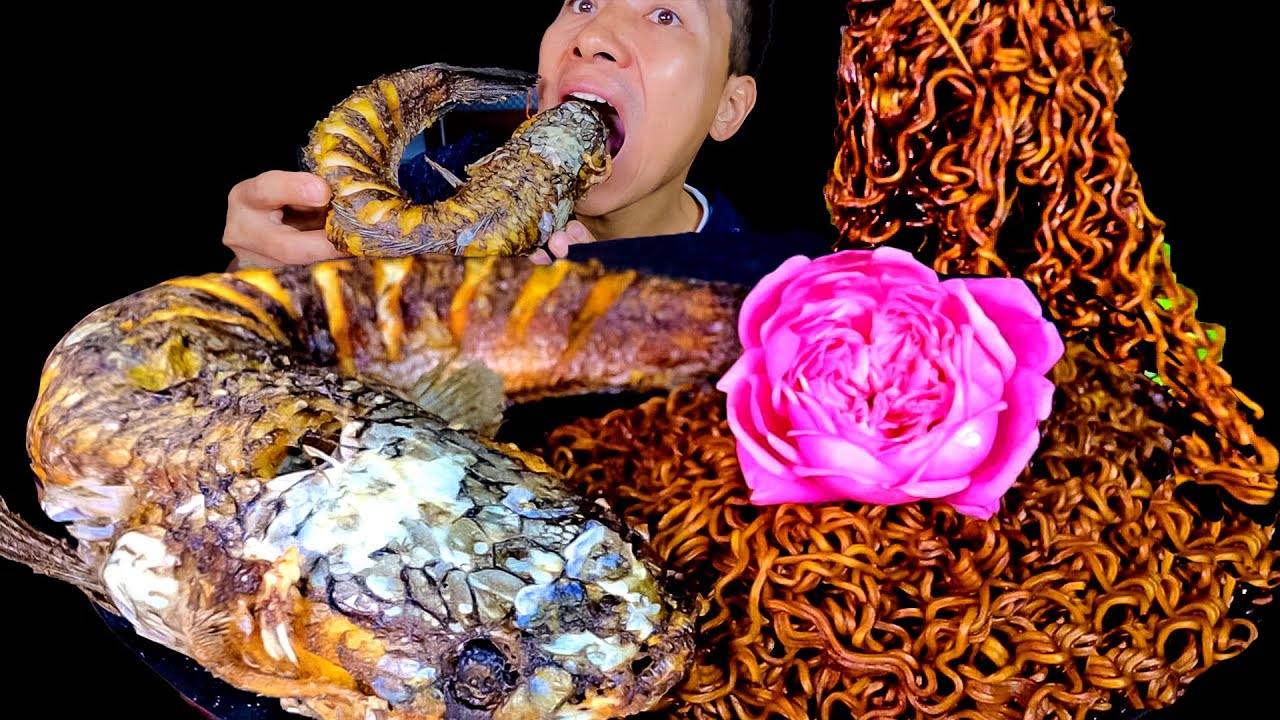 asmr Black Bean Noodles , fried fish | Eating Sounds - YouTube