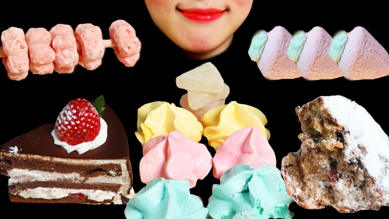 ASMR Strawberry Cake, Stollen, Jelly, Meringue Cookie/슈톨렌,머랭쿠키,딸기케이크 ...