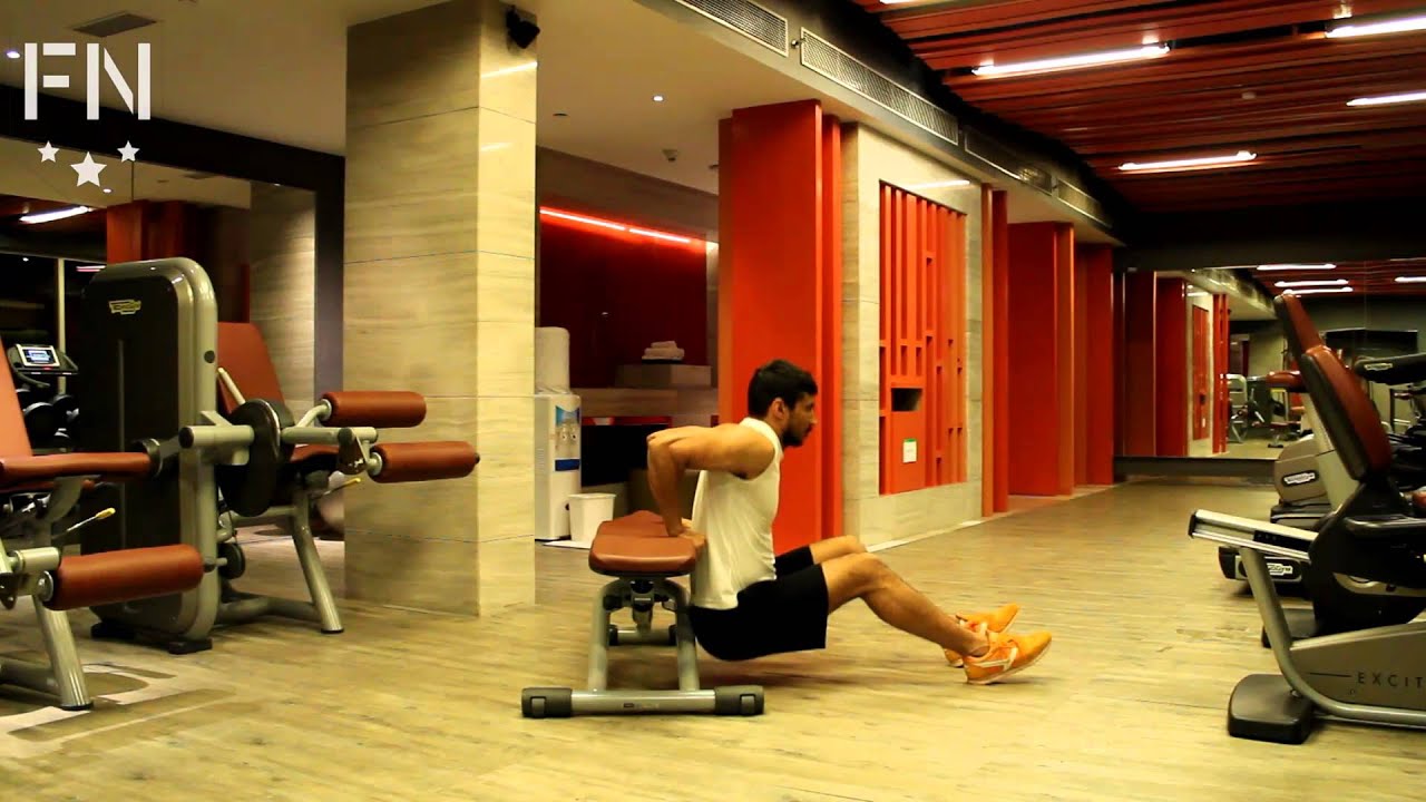 Tricep Dips on Bench with Feet on Floor - YouTube