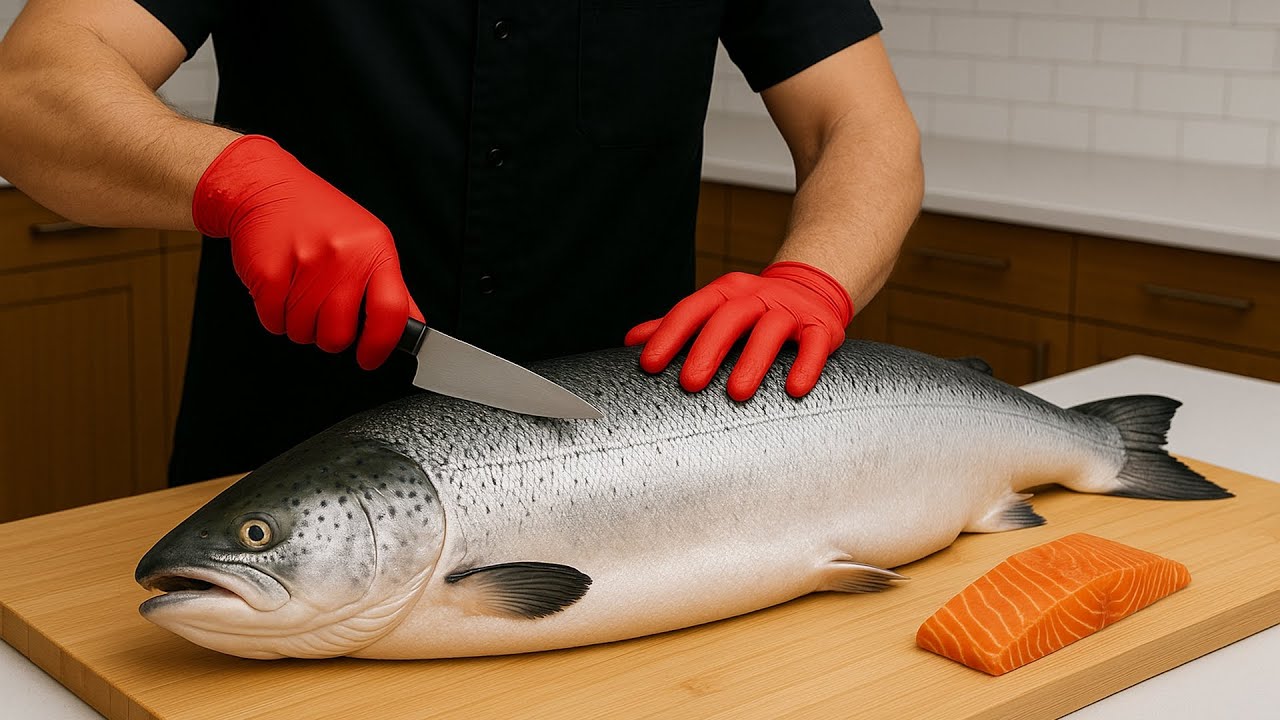 How to Fillet Farmed Salmon Quickly and Remove Skin Easily - YouTube