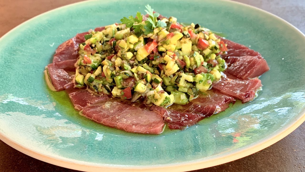 Thon cru mariné et tartare de courgettes - YouTube
