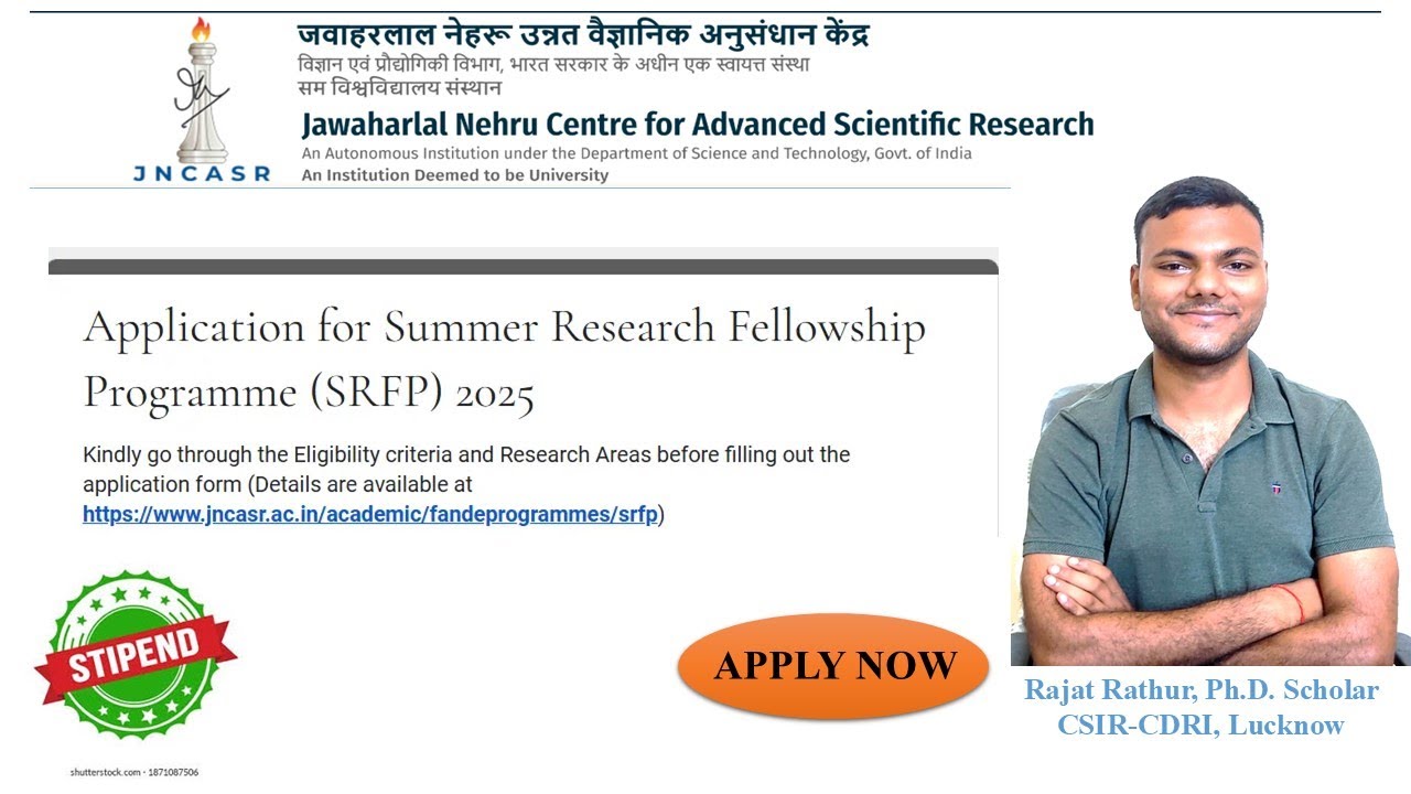 JNCASR Summer Research Fellowship Programme (SRFP) 2025 - YouTube