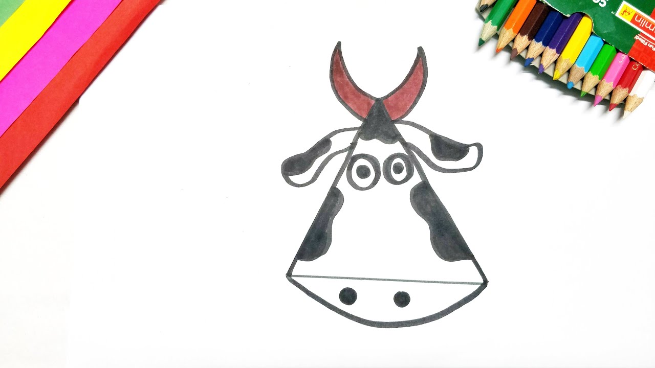 Drawing & coloring Cow from basic shapes – Triangle, How to draw and ...