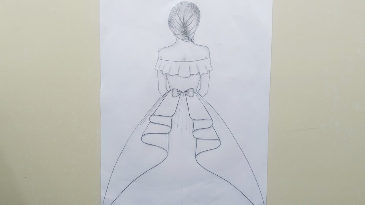 Pencil sketch of beautiful girl | How to draw a girl from behind dress ...