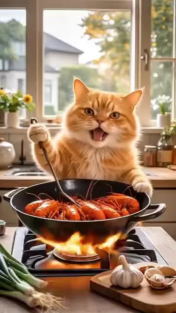 kucing masak udang #kucing #kucinglucu #ai #real - YouTube