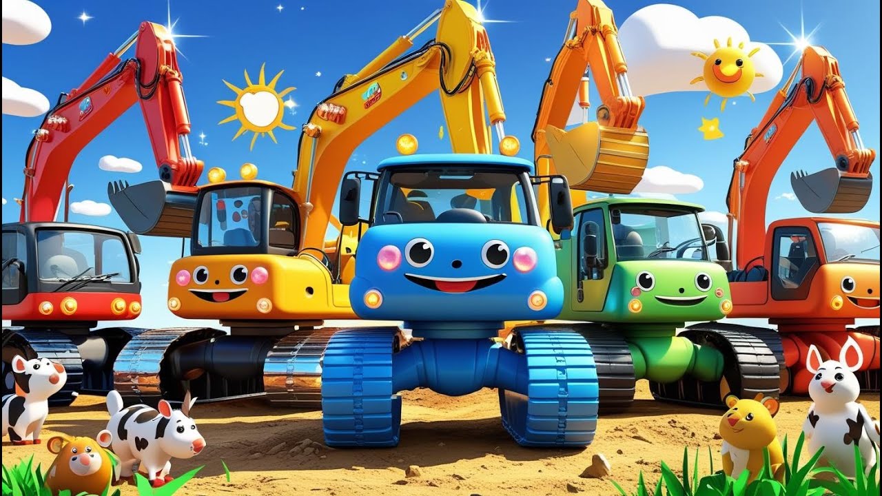 Five Diggers on the Farm 🚜 | Construction Vehicles Songs for Kids - YouTube
