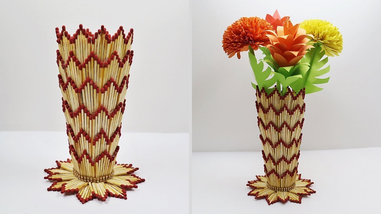 How To Make Flower Vase With Matchsticks || Best Out Of Waste Ideas ...