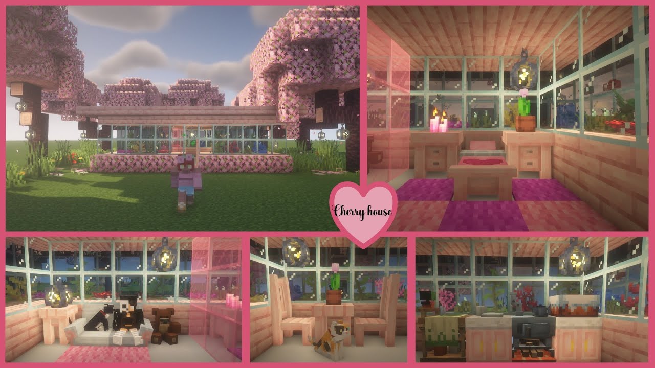 Minecraft // How to build a fish tank-shaped house with cherry wood ...