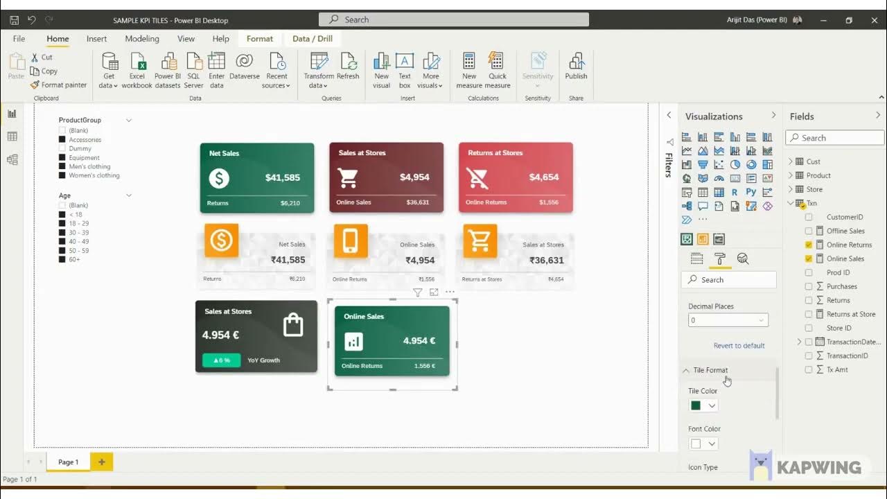 Power BI Custom Visual - KPI Cards - YouTube