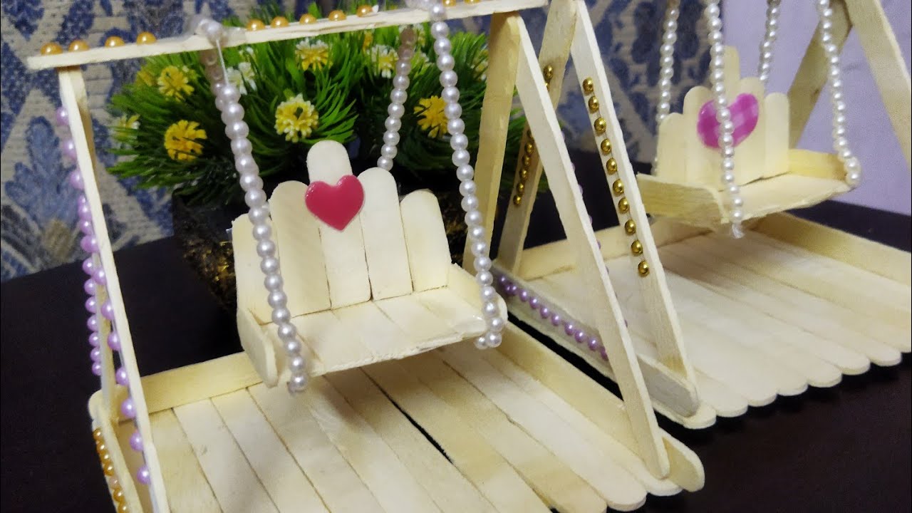 How to make swing with ice cream sticks II miniature craft II simple ...