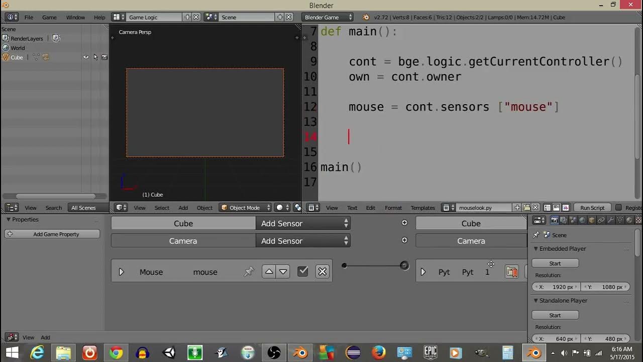 Upbge Mouselook Script Python Youtube