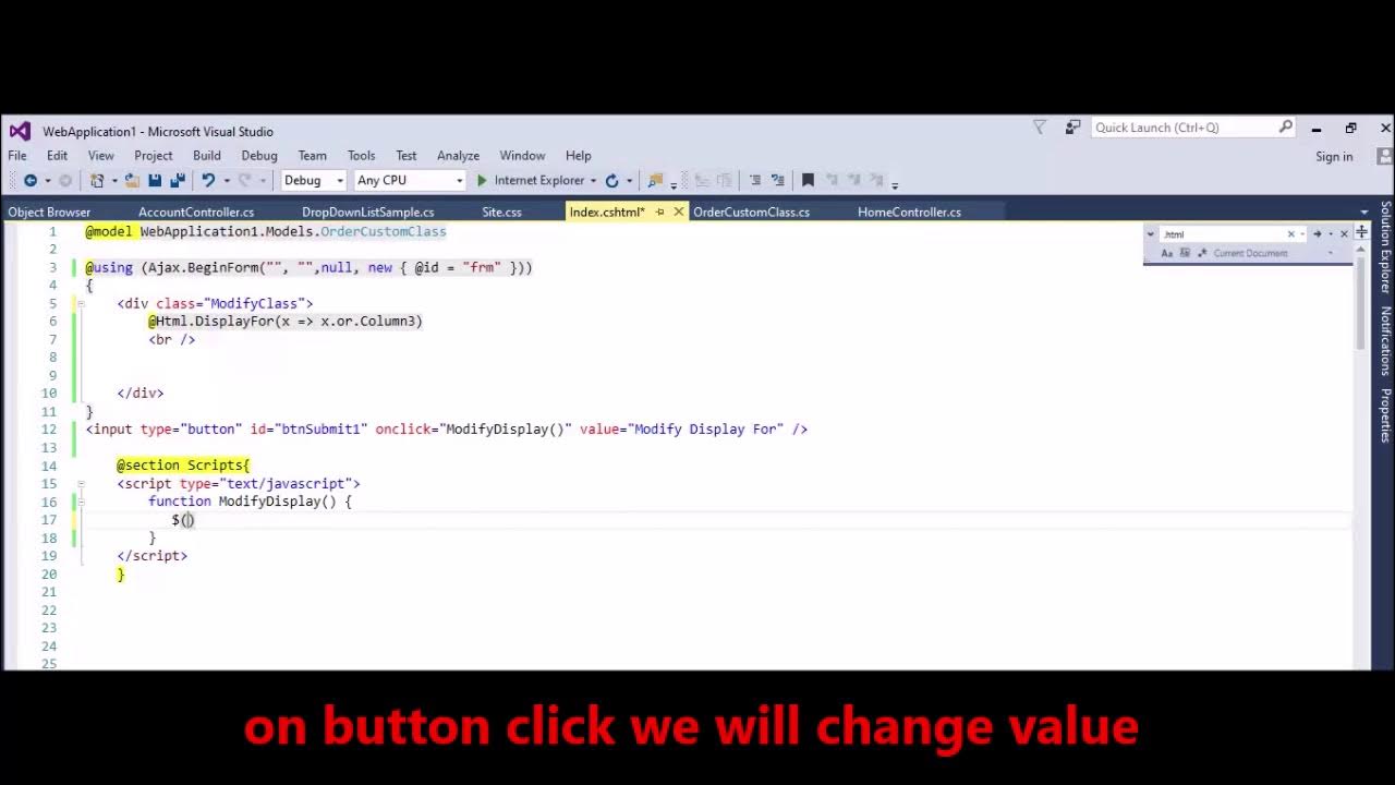 MVC - jQuery - Modify @Html DisplayFor - YouTube