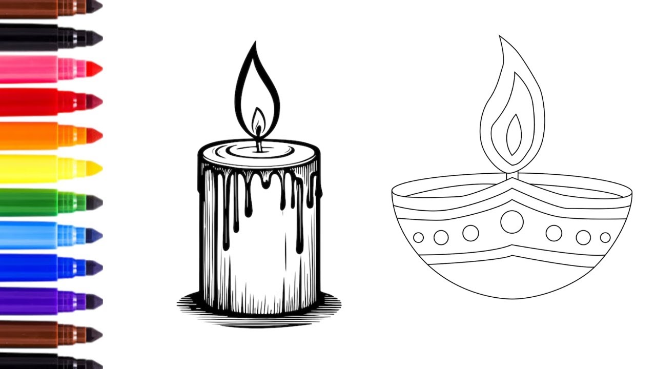 Diwali 🪔 festival 🥮 drawing ( Diya and Candle 🕯️ ) drawing - YouTube