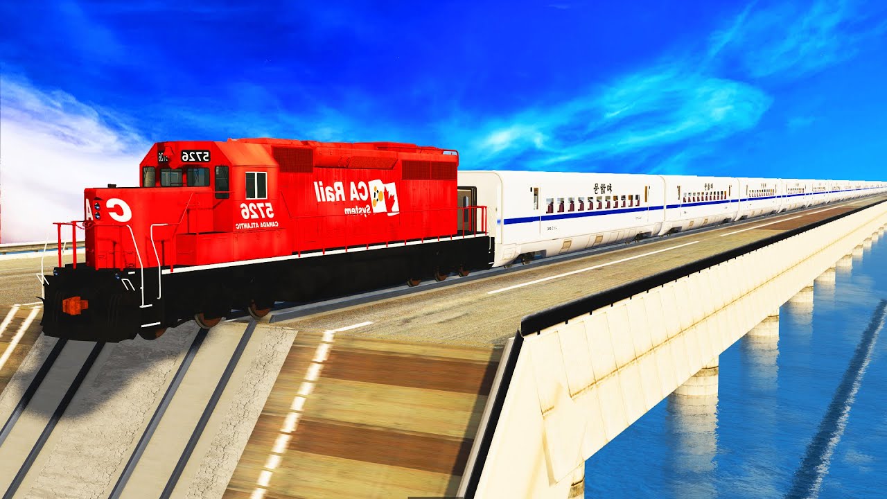 Collapsed Rail Bridge Freight Trains Accidents BEAMNG Stream - YouTube