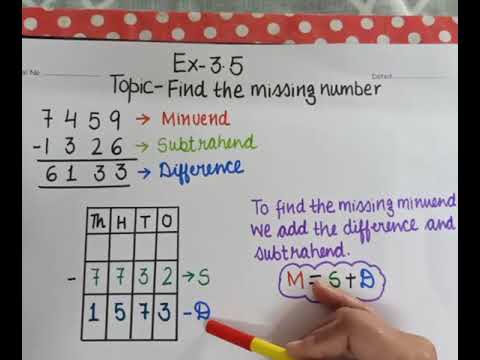 Maths : Ch-3 (Subtraction) Topic-Find the missing minuend (Class-IV ...