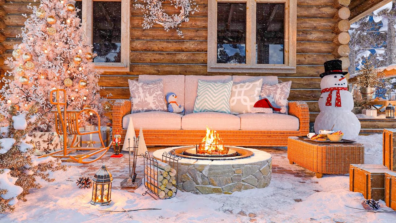 Outdoor Christmas Atmosphere, Cozy Relaxing Christmas Jazz Music, Snowy ...