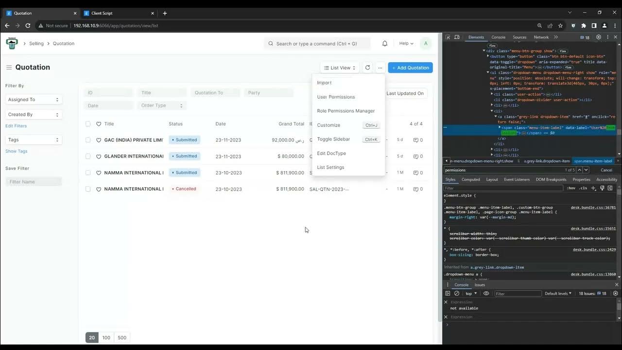 ERPNext V14: How to hide or remove menu-item in list view - YouTube