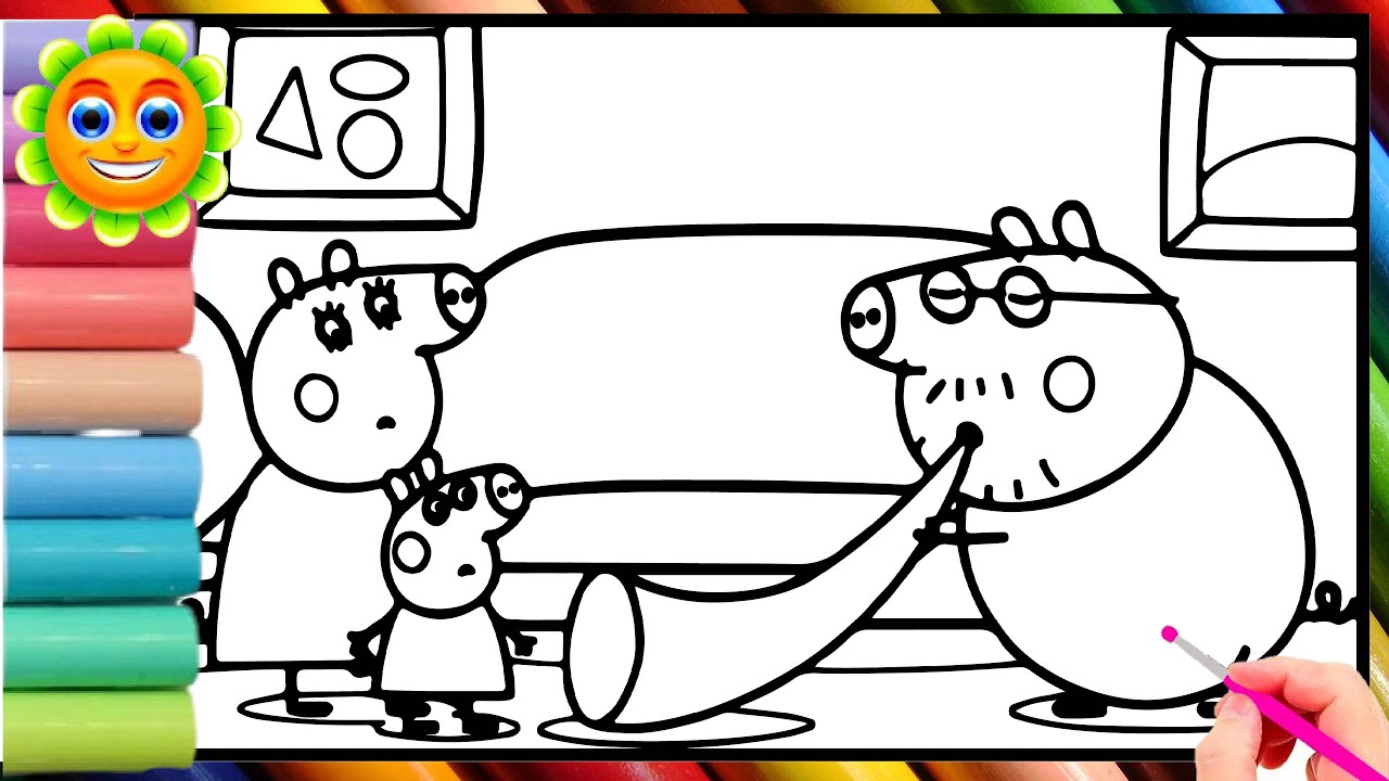 Draw and Color Peppa Pig play music || Drawing and Coloring peppa pig ...