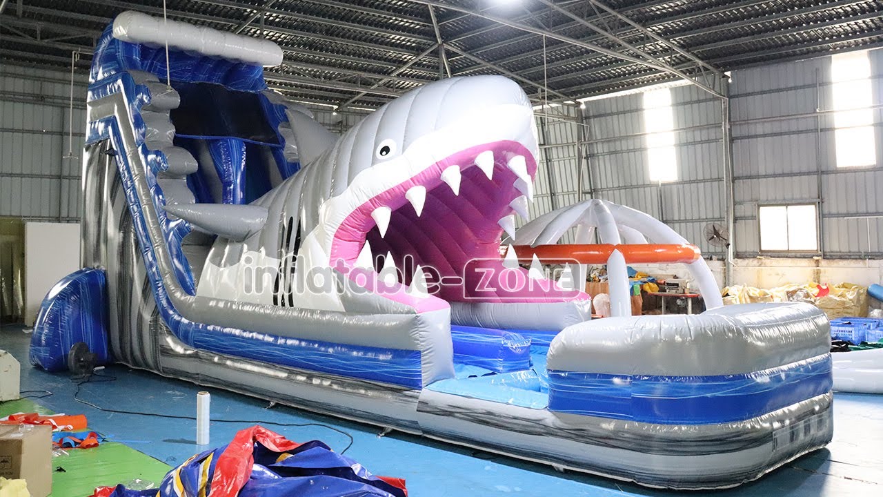 11x2.9x5.5m Inflatable Shark Water Slide For Kids N Adults Blow Up ...