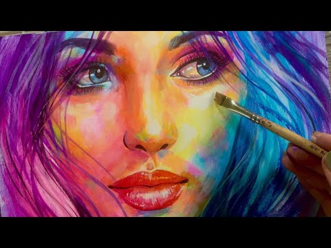 "THE LOOK" - Acrylic Painting - Color Portrait - YouTube