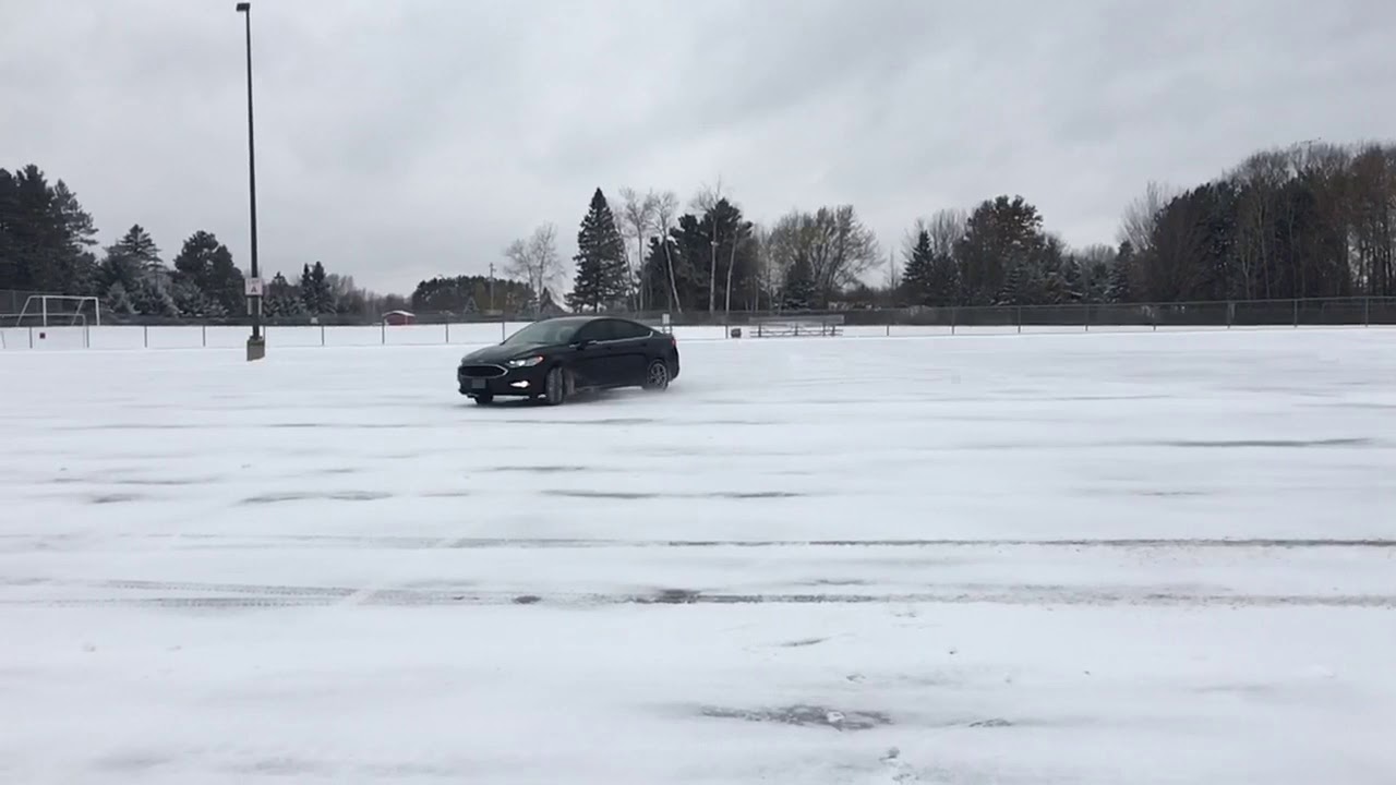 2017 Ford Fusion AWD with snow tires slow motion slide - YouTube