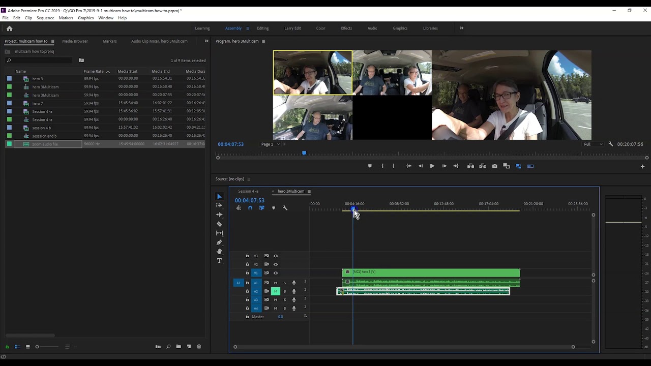 Adobe Premiere Multi-Cam sequence 3 In-Car GoPro Heros - YouTube