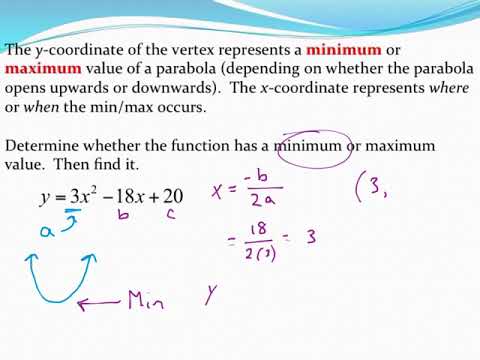 Finding the min or max of a parabola - YouTube