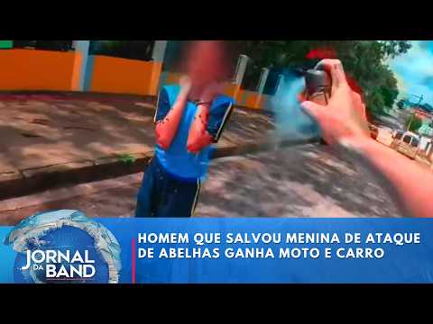 Homem que salvou menina de ataque de abelhas ganha moto e carro | Jornal da Band
