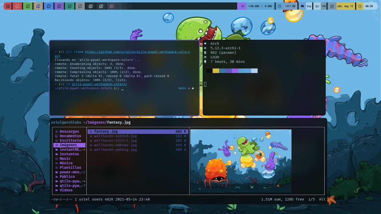 qtile workspaces colorized - YouTube