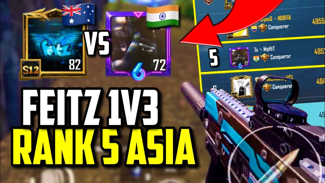 FEITZ 1V3 RANK #5 ASIA FPP LEADERBOARD CONQUEROR FOR THE WIN!| PUBG ...