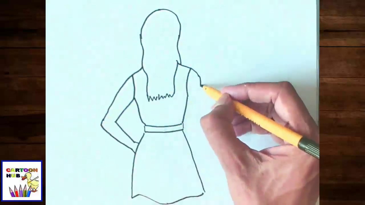 Lesson how to draw a girl easy back side Drawing of a girl easy step by ...