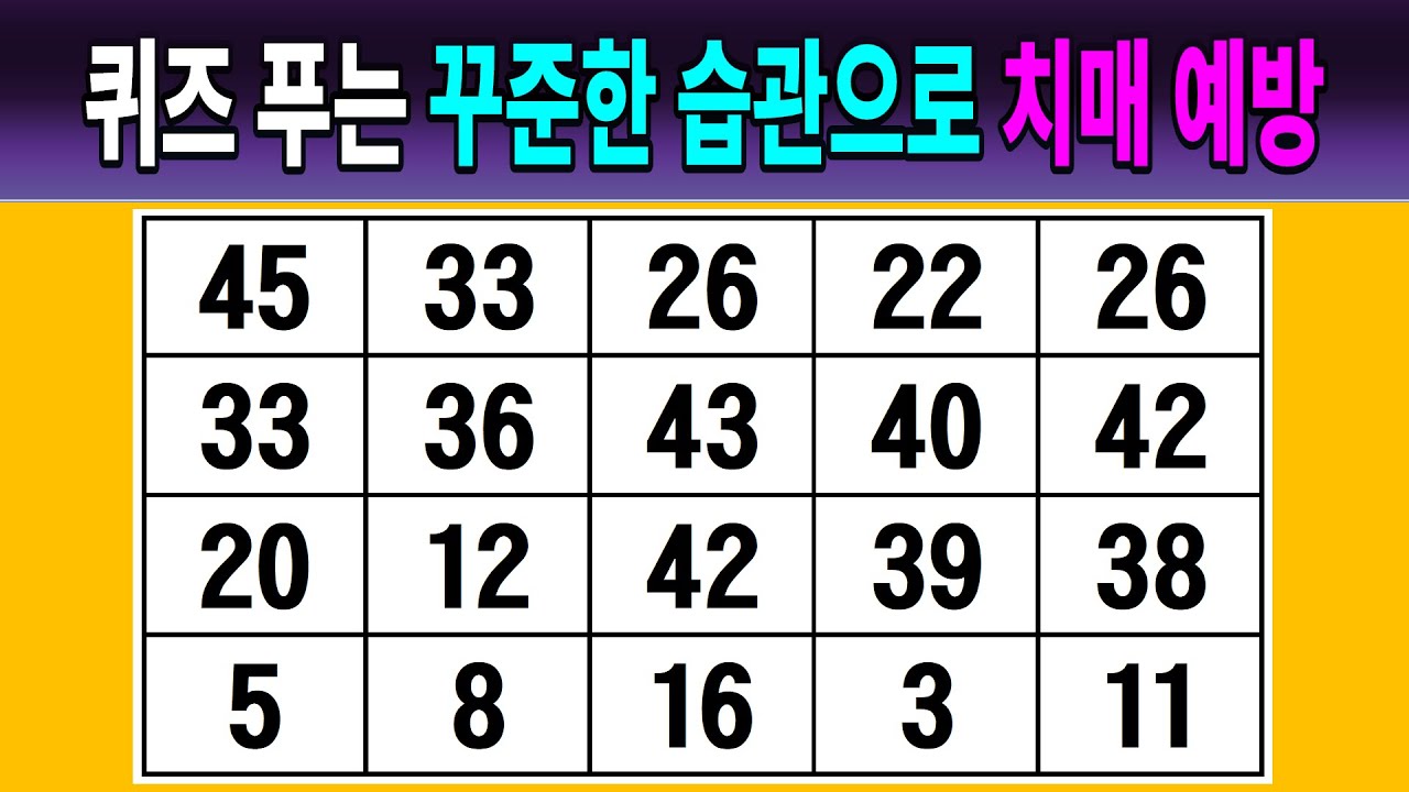 퀴즈 푸는 꾸준한 습관으로 치매 예방 【같은숫자찾기치매예방퀴즈치매테스트숫자퀴즈숫자찾기숫자3쌍】 Youtube