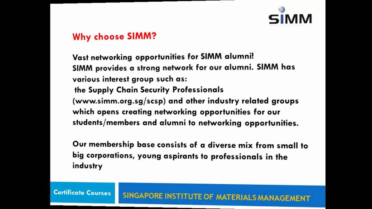 Singapore Institute of Materials Management (SIMM) Certificate Courses ...