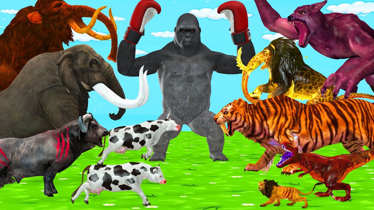 10 Mammoth Elephant Cow vs 10 Giant Tiger Bull & Gorrila Cow Fight Baby ...