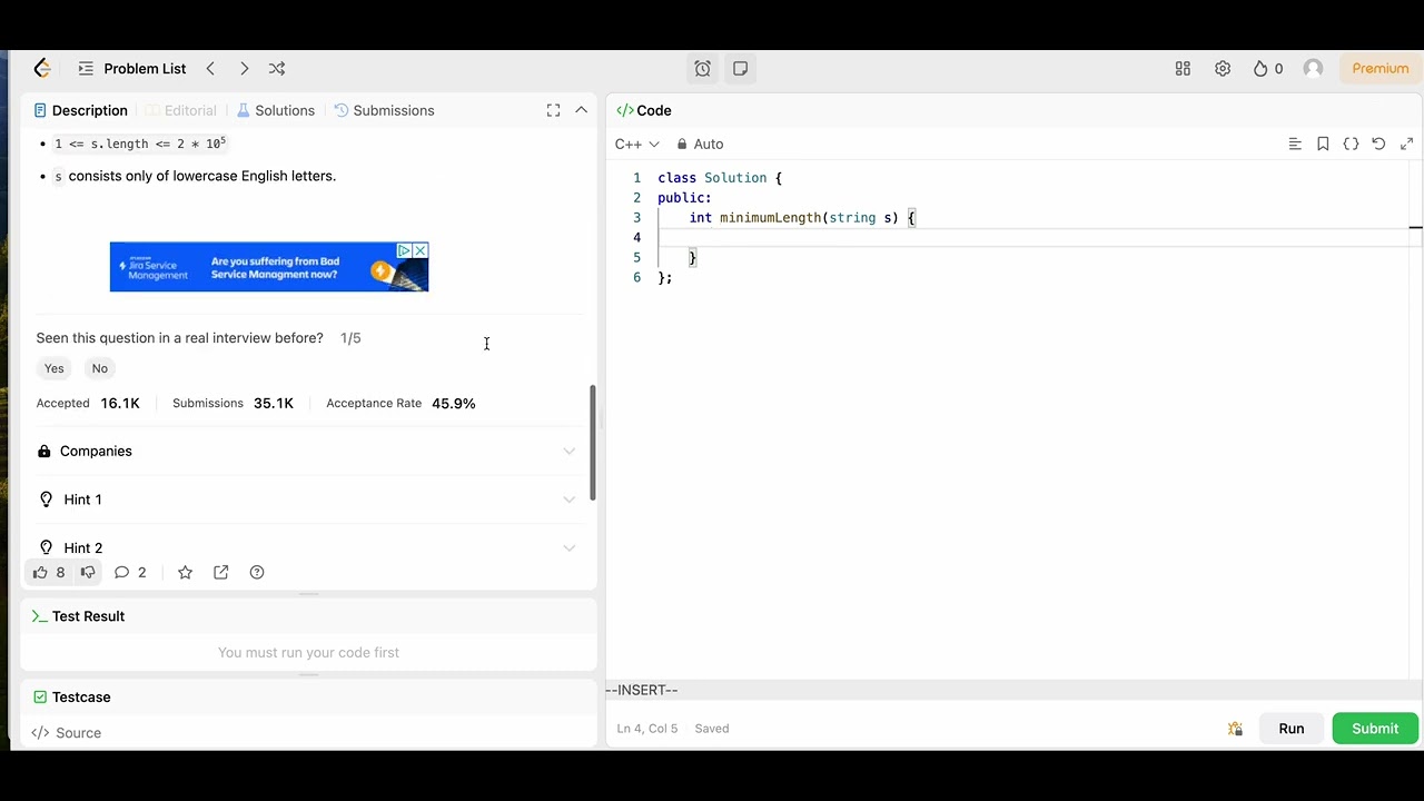 3223 Minimum Length Of String After Operations Leetcode Medium Youtube