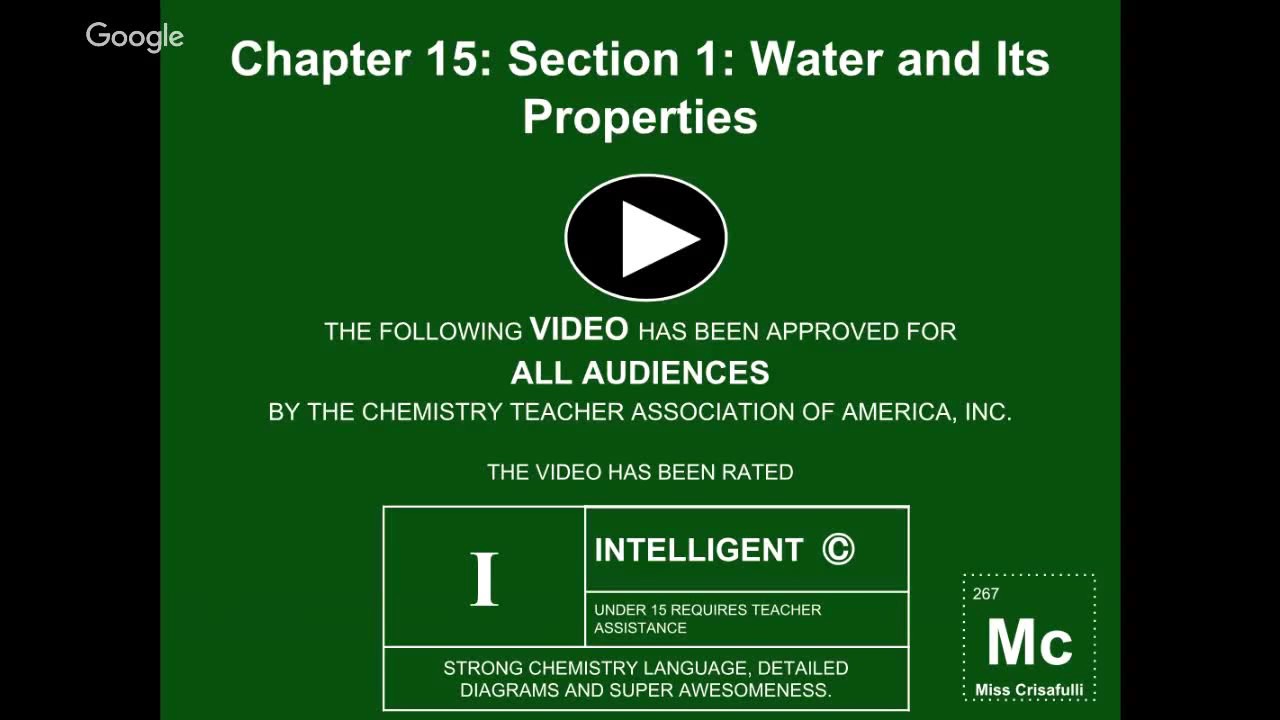 Pearson Accelerated Chemistry Chapter 15: Section 1: Water and Its ...