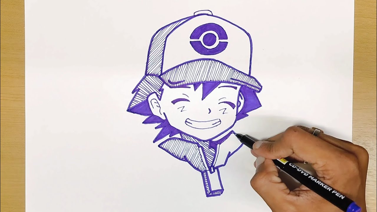 Ash drawing / Easy Pokemon drawing / step by step drawing - YouTube
