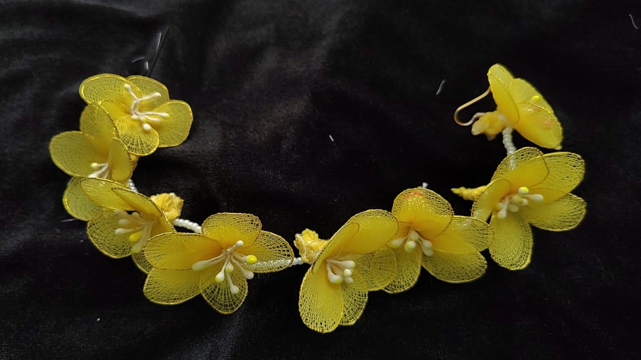 how to make a flower crown nylon/stocking flower is easy by ployand poom(ผ้าใยบัว) - YouTube