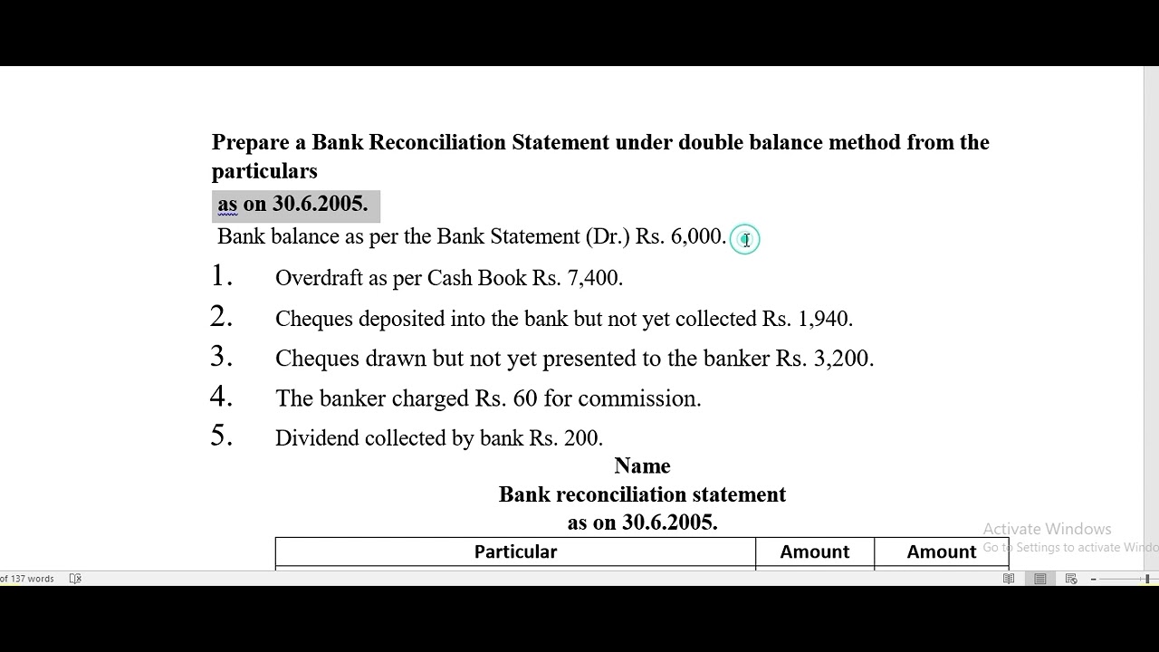 Bank Reconciliation Statement with Adjusted Balance Method For B.com ...