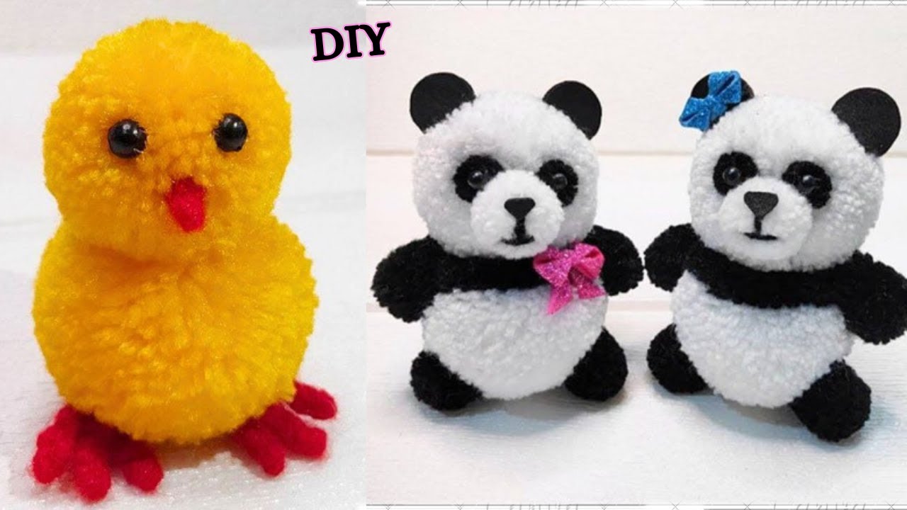 Woolen Toys making at Home | Easy Pom-Pom Chick Tutorial | Cute Panda ...