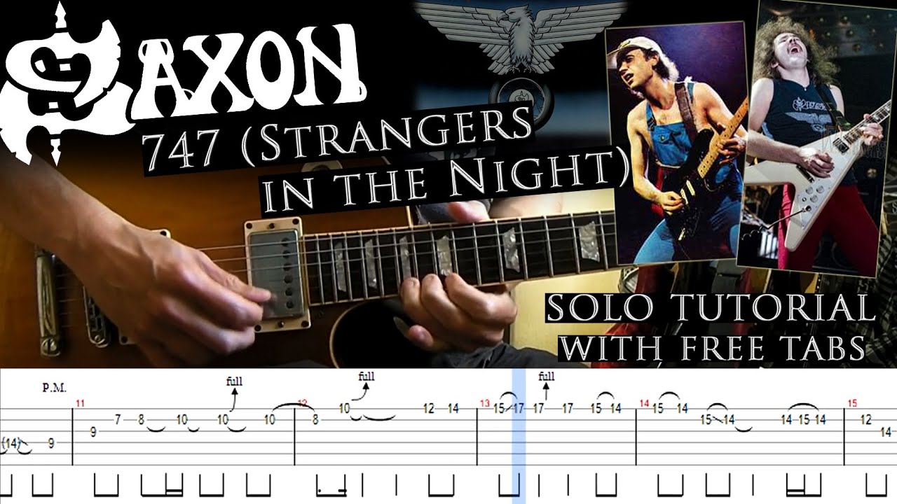 Saxon - 747 (Strangers in the Night) guitar solos lesson (with ...