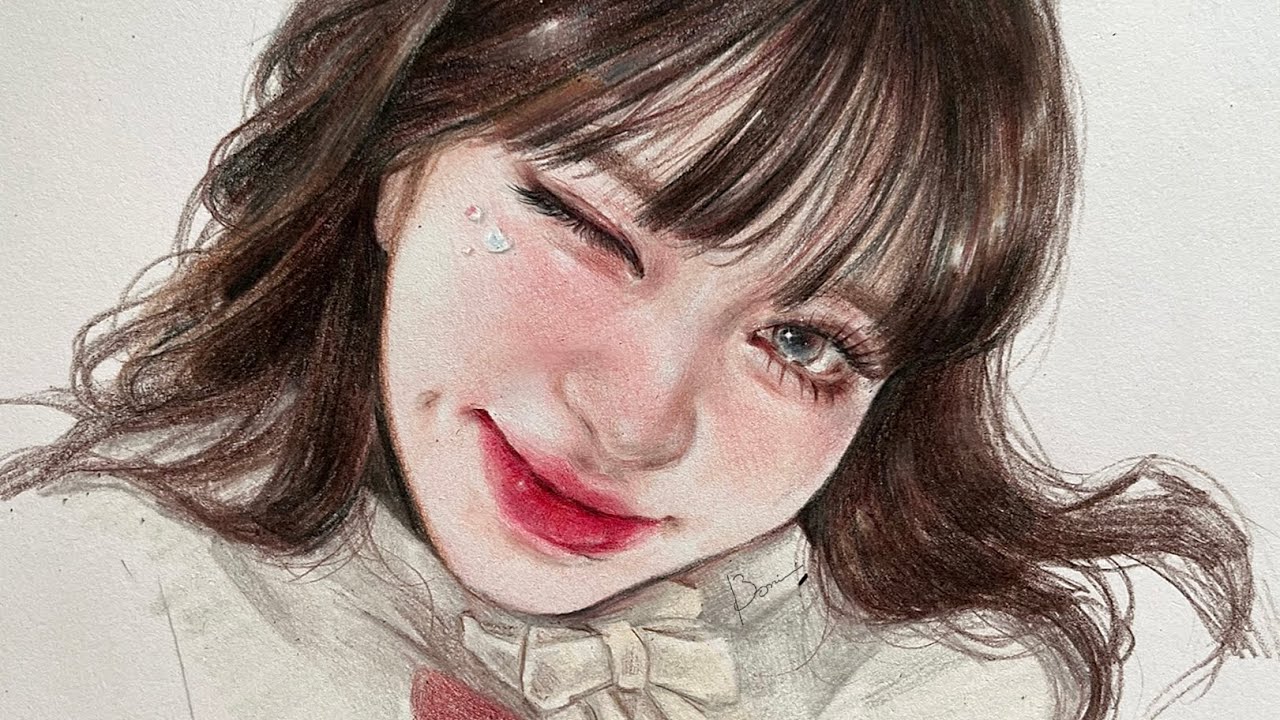 아이브 리즈 . 색연필 인물화 드로잉 / Drawing IVE LIZ Color Pencil Process - YouTube